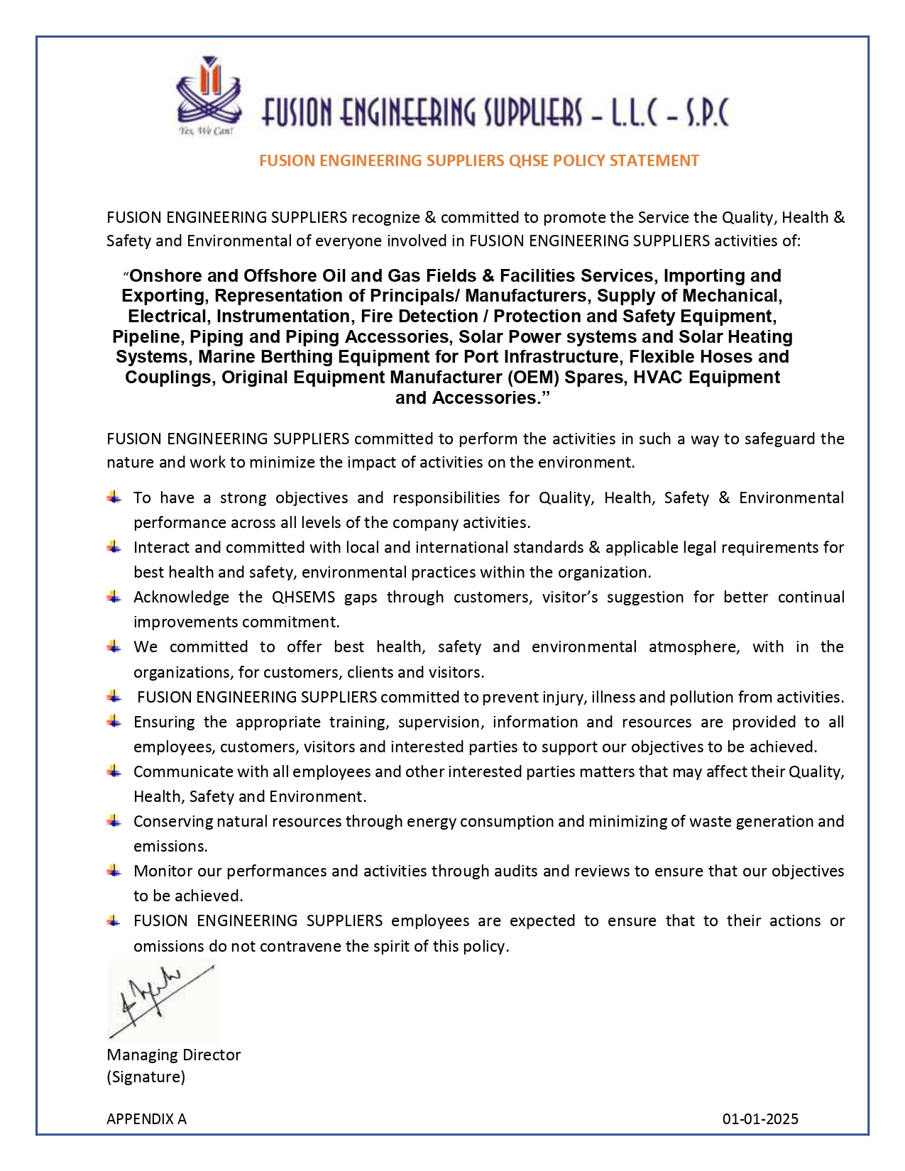 Quality - Fusion Engineering Suppliers